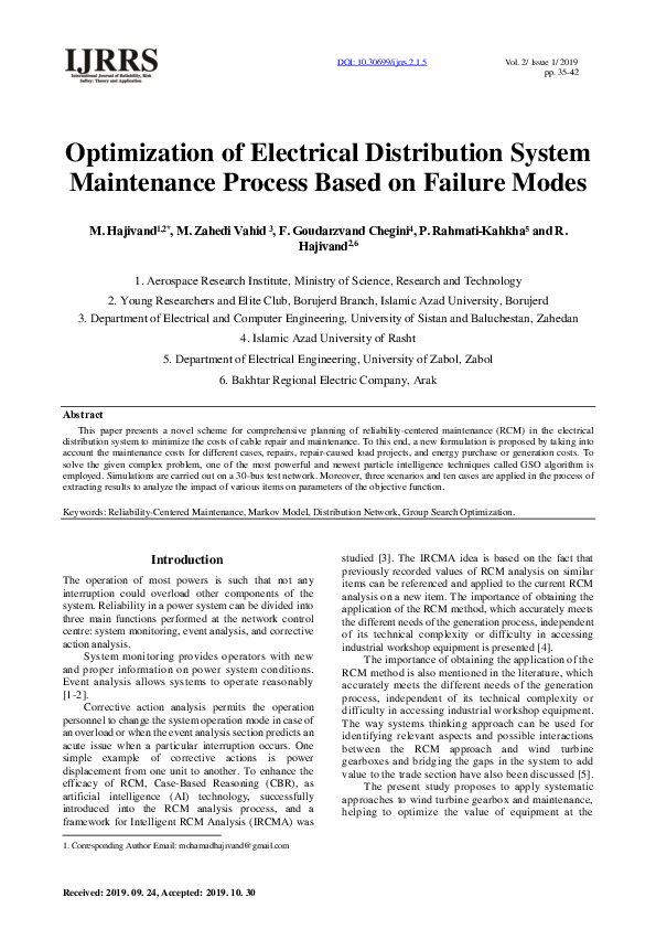 (PDF) Optimization of Electrical Distribution System Maintenance ...