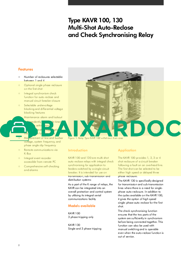 (PDF) Type KAVR 100, 130 Multi-Shot Auto-Reclose and Check ...