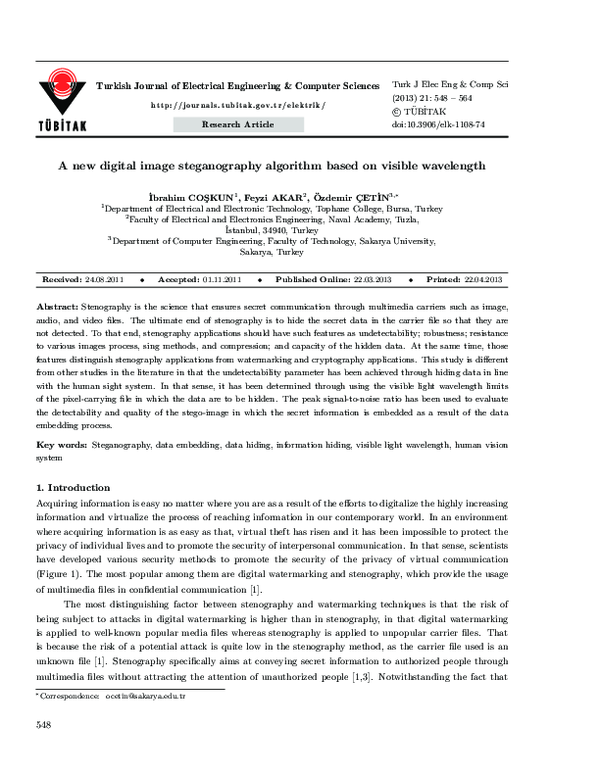 (PDF) A new digital image steganography algorithm based on visible wavelength