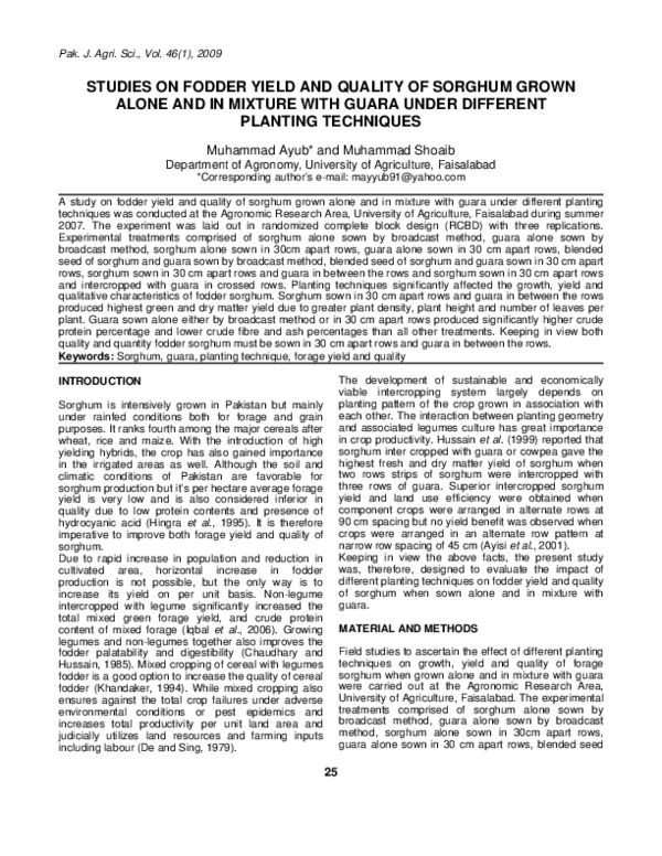 (PDF) Studies on Fodder Yield and Quality of Sorghum Grown Alone and In ...