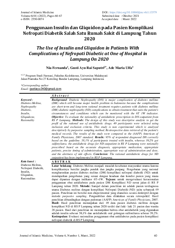 (PDF) Penggunaan Insulin dan Gliquidon pada Pasien Komplikasi Nefropati ...