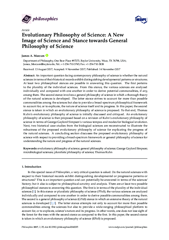 (PDF) Evolutionary Philosophy of Science: A New Image of Science and ...