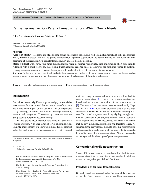 (PDF) Penile Reconstruction Versus Transplantation: Which One Is Ideal?