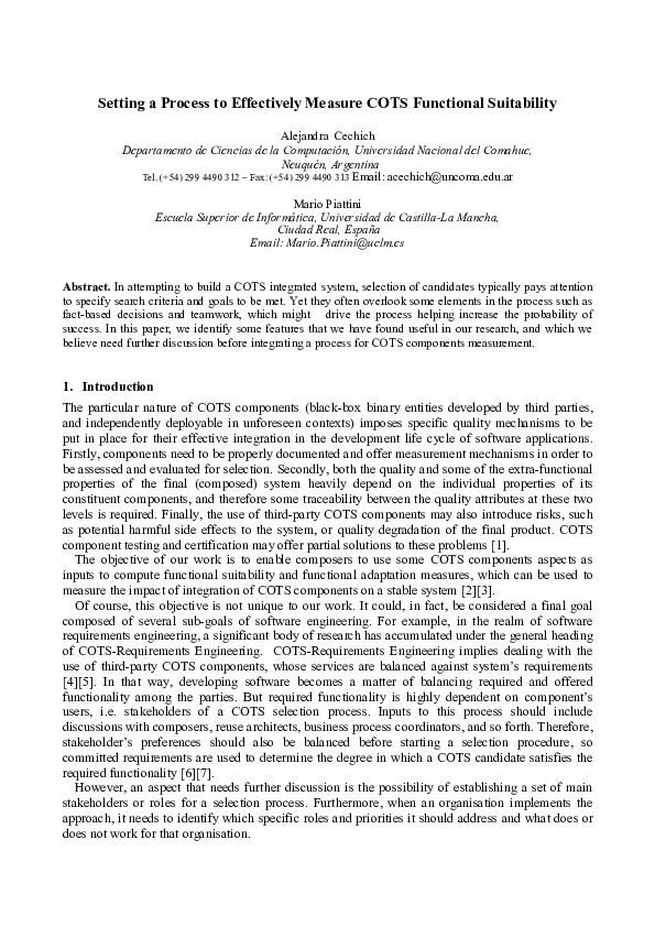 (PDF) Setting a process to effectively measure COTS functional suitability