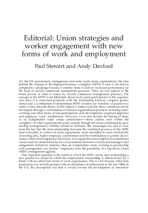(PDF) Editorial: Union strategies and worker engagement with new forms ...