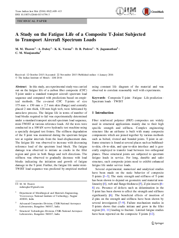 (PDF) A Study on the Fatigue Life of a Composite T-Joint Subjected to ...