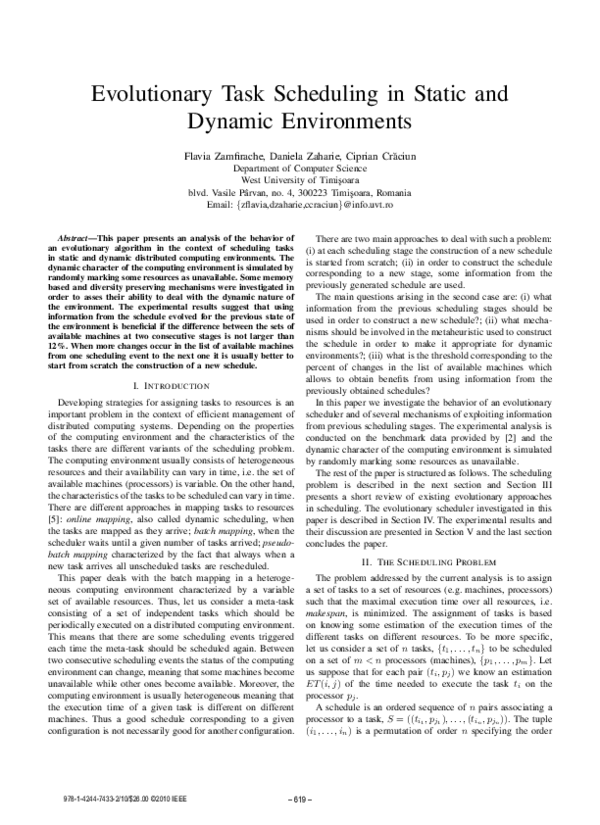 Pdf Evolutionary Task Scheduling In Static And Dynamic Environments