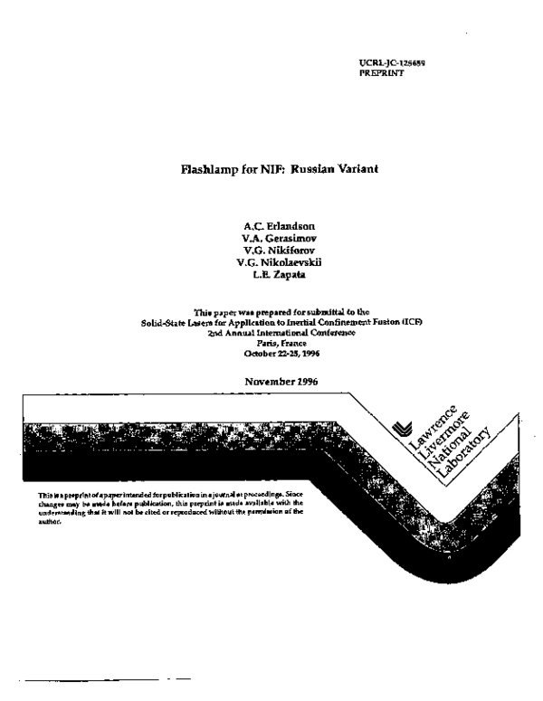 (PDF) Flashlamp for the NIF: Russian variant