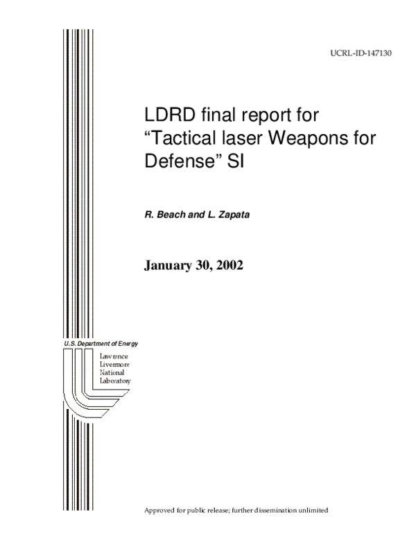 Pdf Ldrd Final Report For Tactical Laser Weapons For Defense Si Tracking Code 01 Si 011