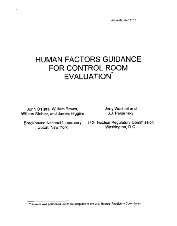 (PDF) Human Factors Guidance for Control Room Evaluation