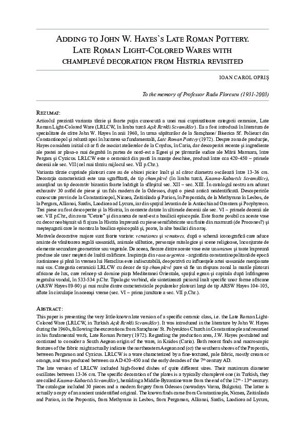 (PDF) Adding to John W. Hayes`s Late Roman Pottery. Late Roman Light ...