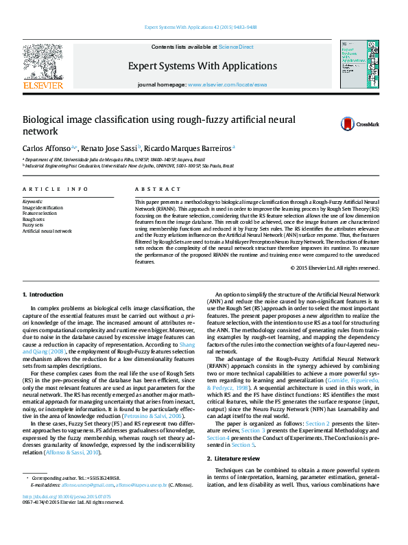 (PDF) Biological image classification using rough-fuzzy artificial neural network