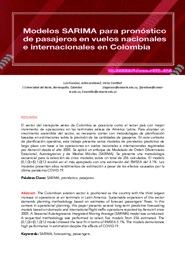 (PDF) Modelos SARIMA para pronóstico de pasajeros en vuelos nacionales e internacionales en Colombia