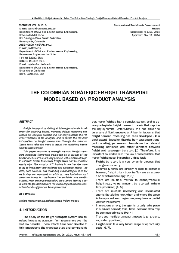(PDF) The Colombian Strategic Freight Transport Model Based on Product ...