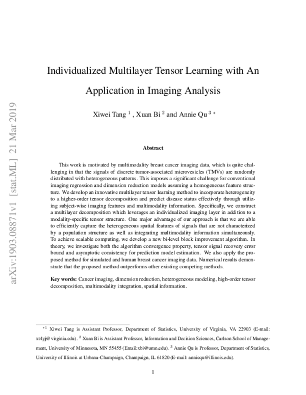 (PDF) Individualized Multilayer Tensor Learning With an Application in Imaging Analysis