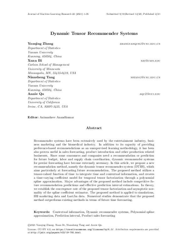 (PDF) Dynamic Tensor Recommender System for Future Forecasting
