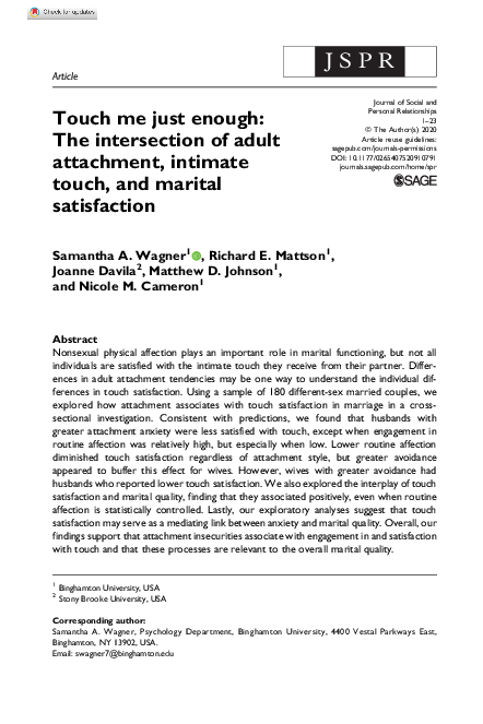 (PDF) Touch me just enough: The intersection of adult attachment ...