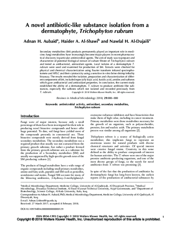 (PDF) A novel antibiotic-like substance isolation from a dermatophyte ...