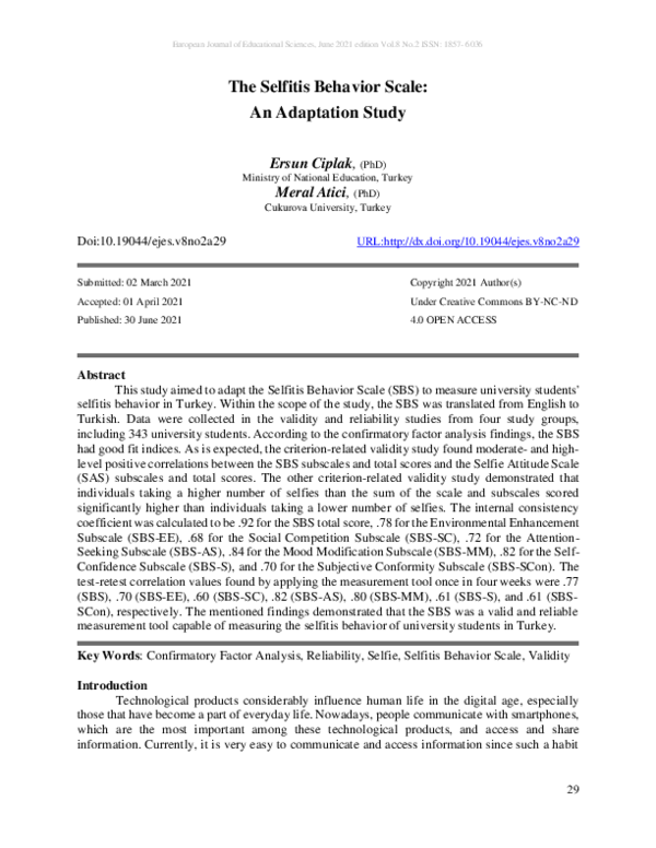 (PDF) The Selfitis Behavior Scale: An Adaptation Study