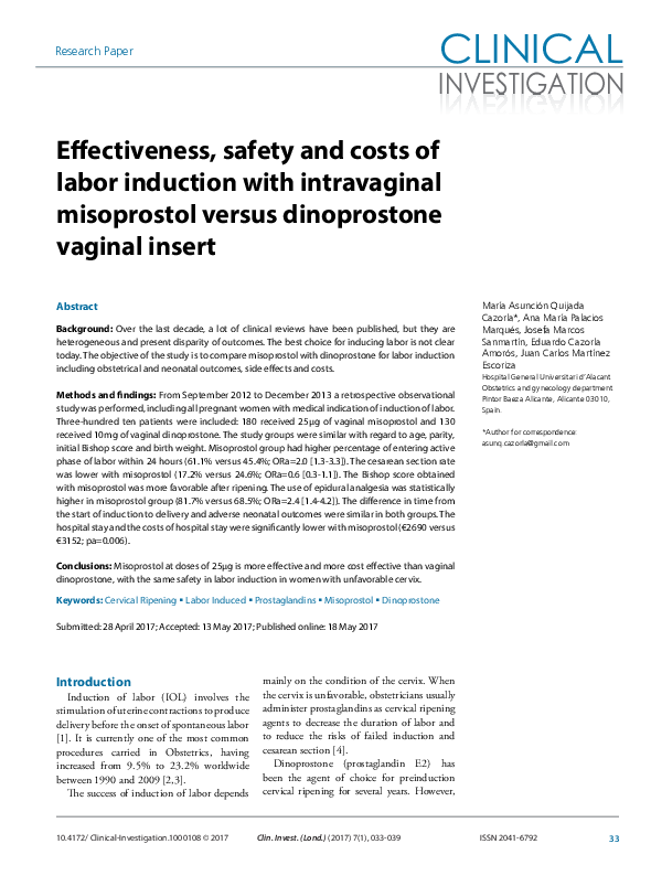 (PDF) Effectiveness, safety and costs of labor induction with ...
