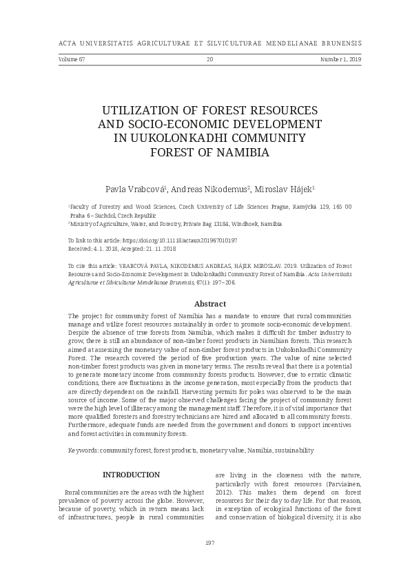 (PDF) Utilization of Forest Resources and Socio‑Economic Development in ...
