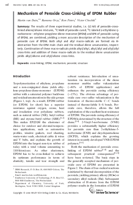 (PDF) Mechanism of Peroxide Cross-Linking of EPDM Rubber