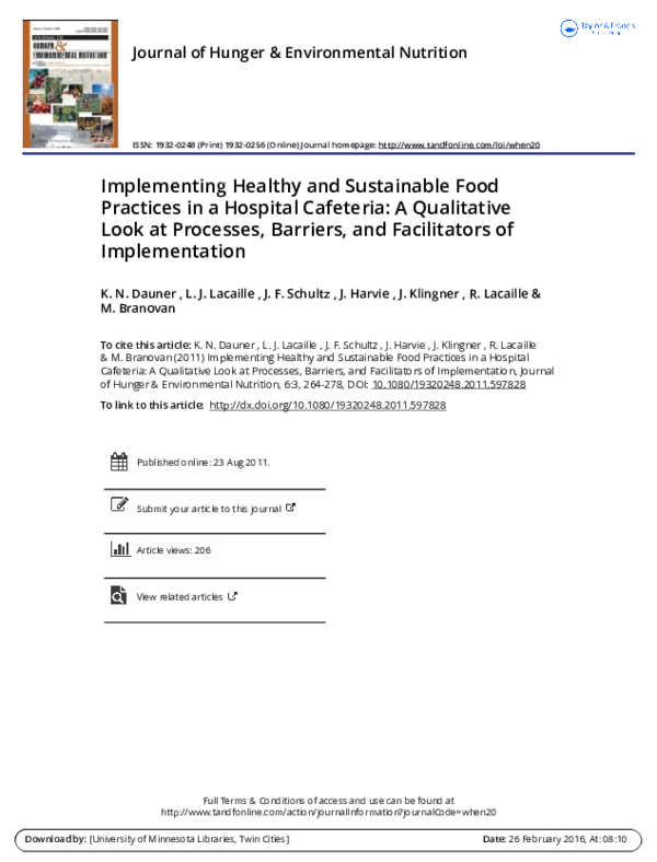 (PDF) Implementing Healthy and Sustainable Food Practices in a Hospital Cafeteria: A Qualitative ...