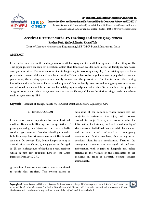(PDF) Accident Detection with GPS Tracking and Messaging System