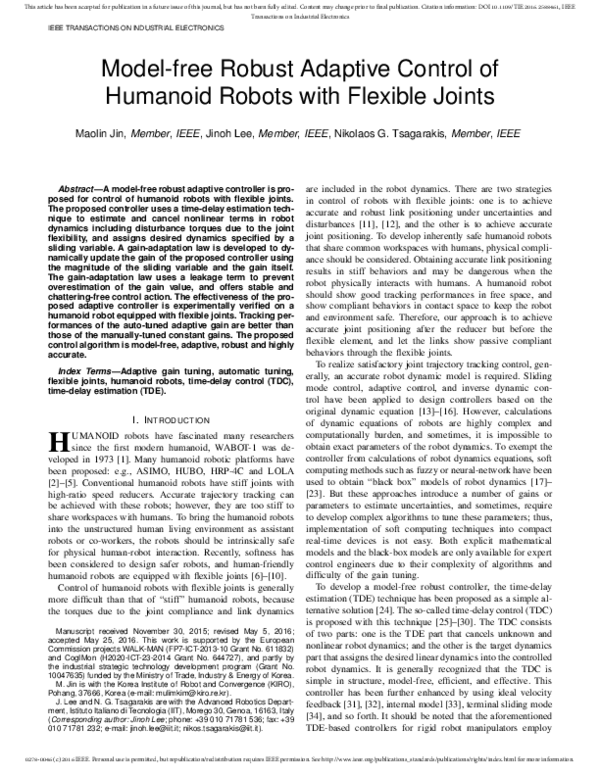 (PDF) Model-Free Robust Adaptive Control of Humanoid Robots With Flexible Joints