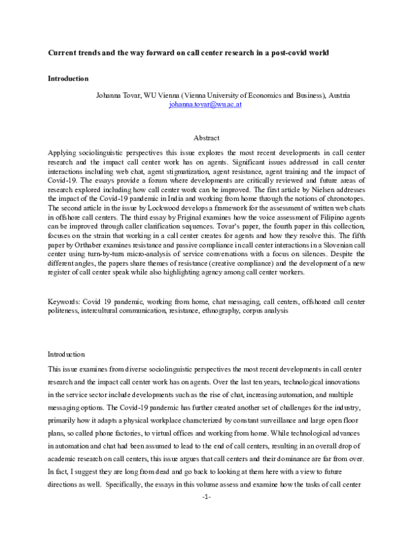 (PDF) Current trends and the way forward on call center research in a ...