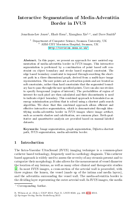(PDF) Interactive Segmentation of Media-Adventitia Border in IVUS