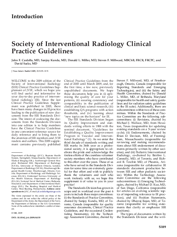 (PDF) Society of Interventional Radiology Clinical Practice Guidelines (PDF) Society of Interventional Radiology Clinical Practice Guidelines