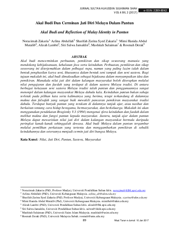 (PDF) Akal Budi Dan Cerminan Jati Diri Melayu Dalam Pantun: Akal Budi and Reflection of Malay ...