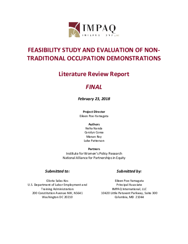 (PDF) FEASIBILITY STUDY AND EVALUATION OF NON- TRADITIONAL OCCUPATION DEMONSTRATIONS Literature ...