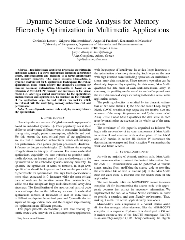 Pdf Dynamic Source Code Analysis For Memory Hierarchy Optimization In Multimedia Applications 