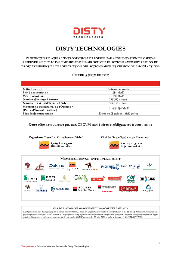 (PDF) Prospectus -Introduction en Bourse de Disty Technologies