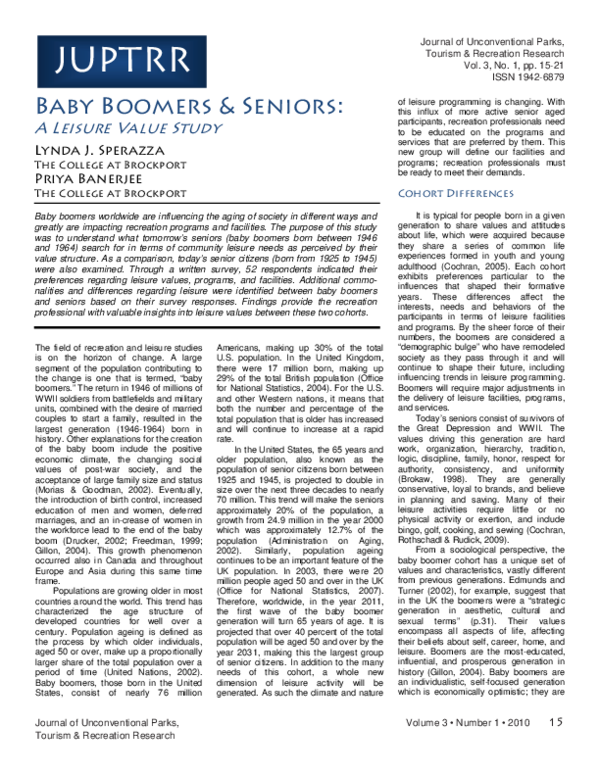(PDF) Baby Boomers and seniors: A leisure value study