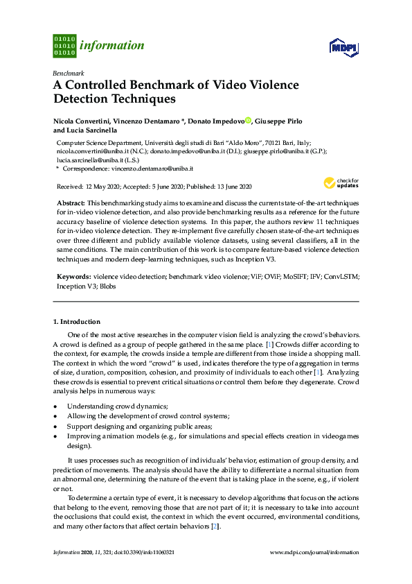 (PDF) A Controlled Benchmark of Video Violence Detection Techniques