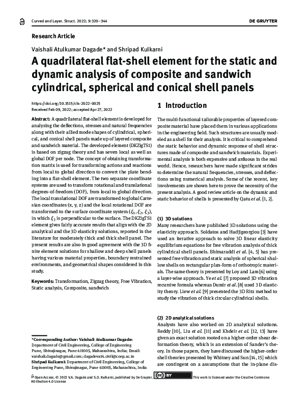 Pdf A Quadrilateral Flat Shell Element For The Static And Dynamic