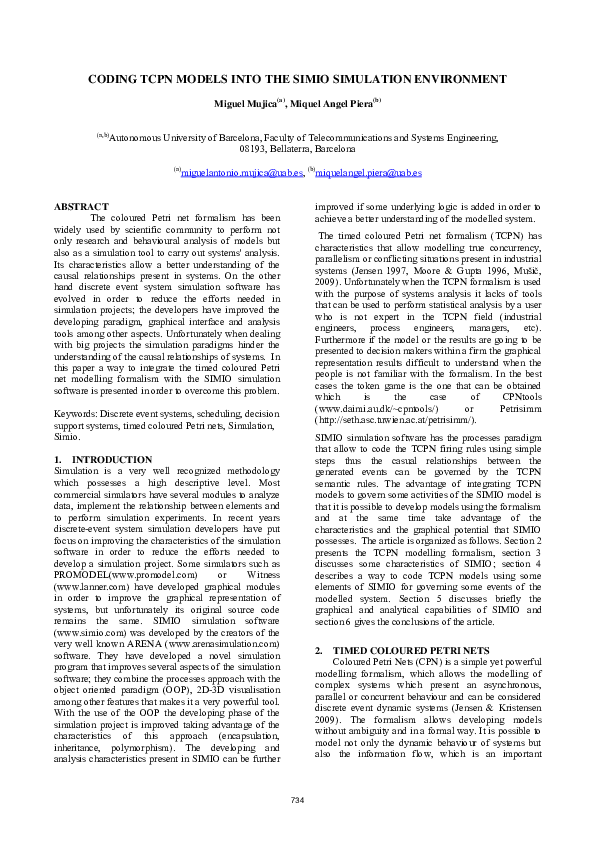 (PDF) Coding TCPN Models into the SIMIO Simulation Environment