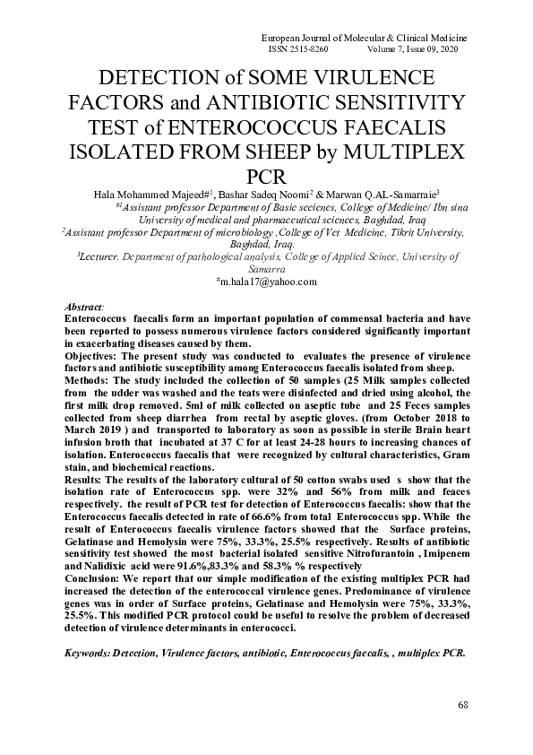 (PDF) DETECTION of SOME VIRULENCE FACTORS and ANTIBIOTIC SENSITIVITY ...