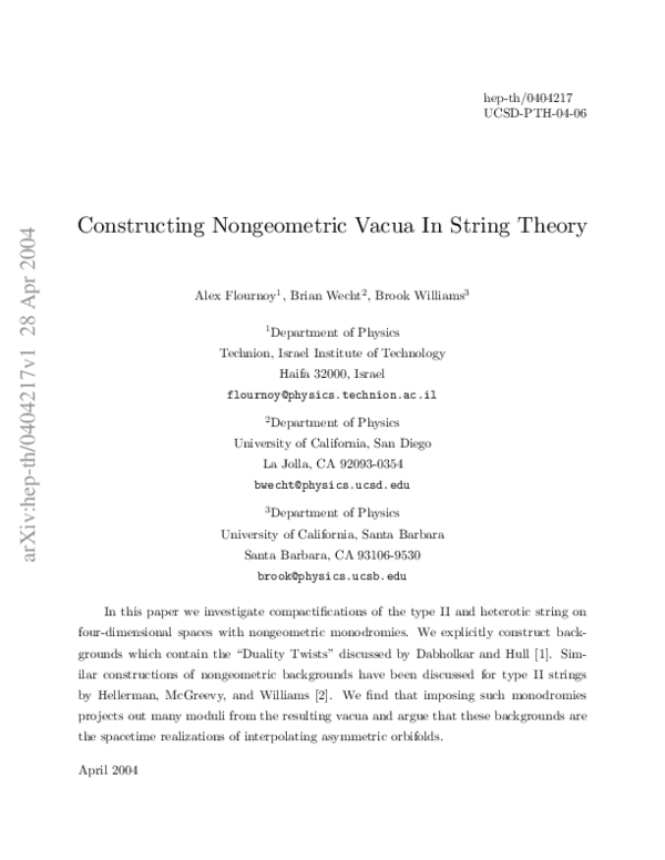 (PDF) Constructing nongeometric vacua in string theory