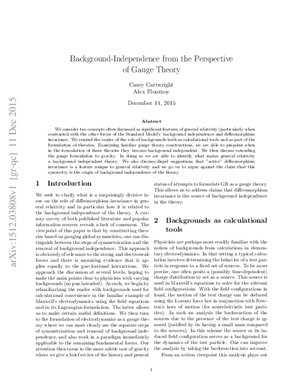(PDF) Background-Independence from the Perspective of Gauge Theory ...