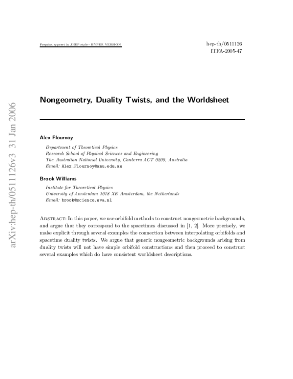 (PDF) Nongeometry, duality twists, and the worldsheet | Alex Flournoy ...