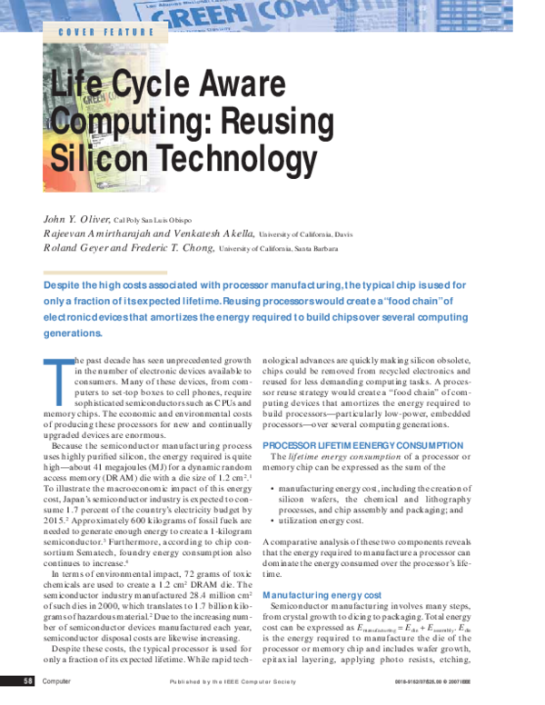 (PDF) Life Cycle Aware Computing: Reusing Silicon Technology