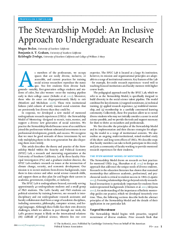 (PDF) The Stewardship Model: An Inclusive Approach to Undergraduate ...