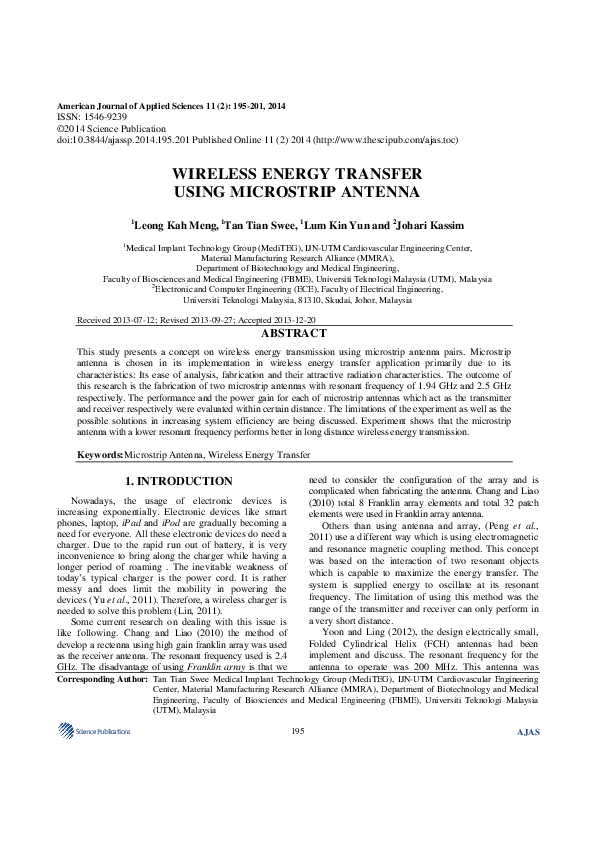 (PDF) Wireless Energy Transfer Using Microstrip Antenna