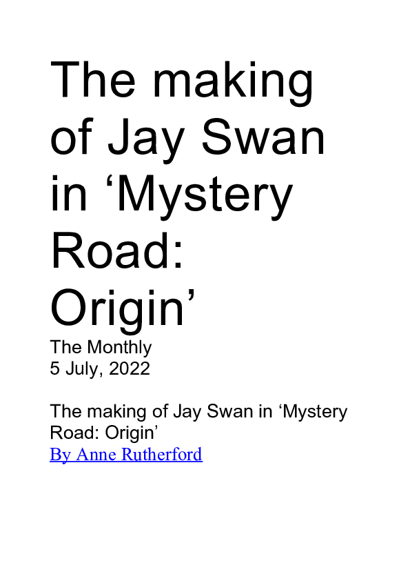 (DOC) The making of Jay Swan in 'Mystery Road: Origin'