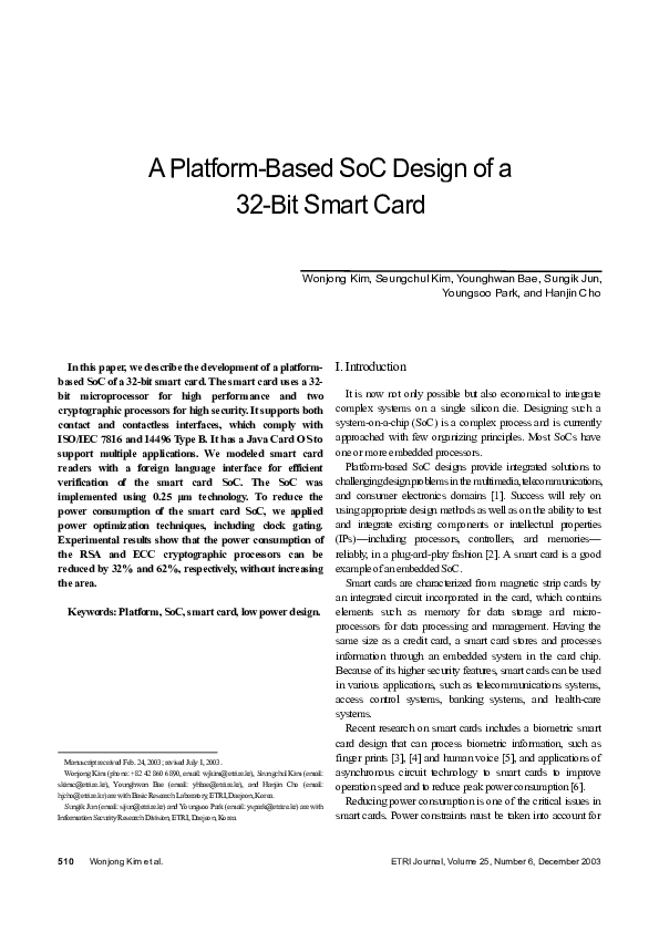 (PDF) A Platform-Based SoC Design of a 32-Bit Smart Card