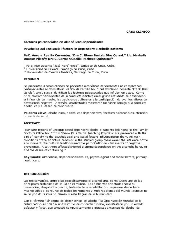 (PDF) Factores psicosociales en alcohólicos dependientes